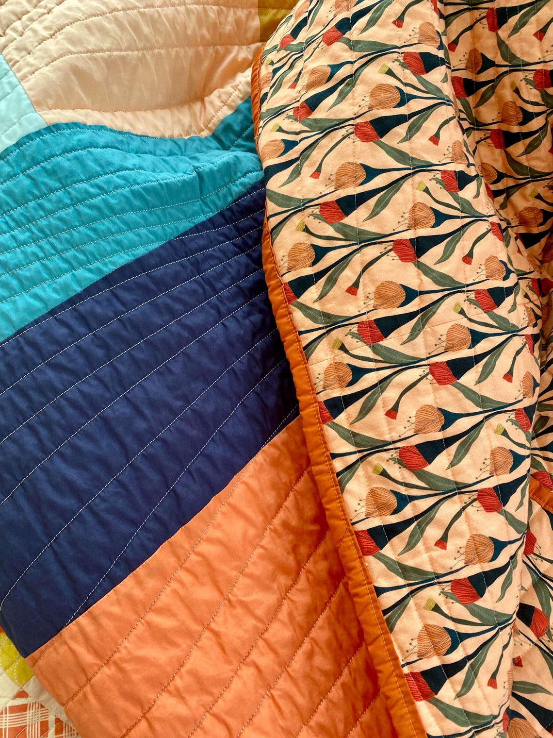 Modern Square Quilt – 62x62 Inches – Vibrant Color Block With Floral ...