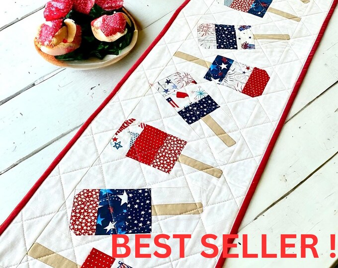 Summer Table Runner, Red White and Blue Runner, Summer Table Decor, Handmade Quilted Table ...