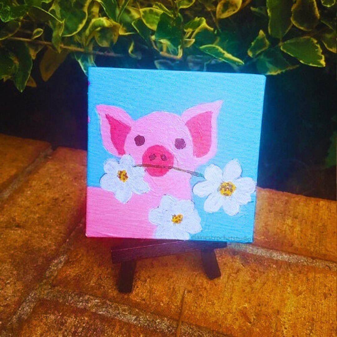 Whimsical Pig Art, 4 x 4 Whimsical Pig Acrylic Painting, Whimsical Pig ...