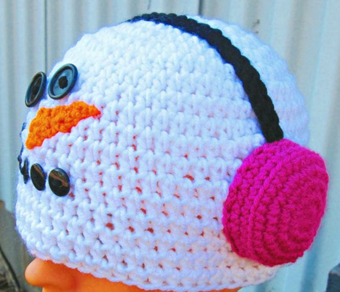 Snowman Beanie With Earmuffssnowman Beaniecrochet - Etsy