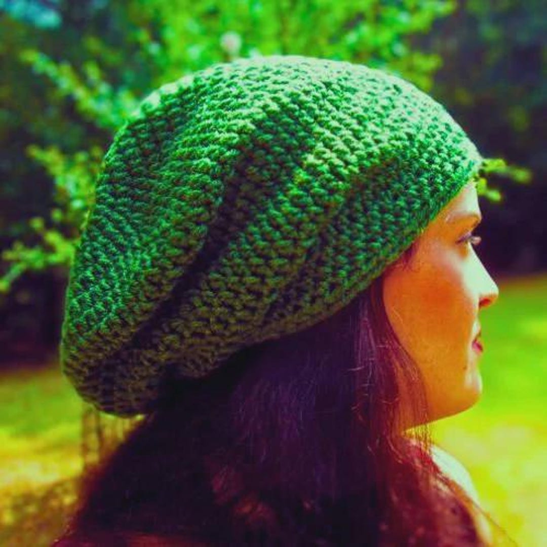 Crocheted Slouch Hat, Slouch Hat Unisex, Unisex Green Crocheted Slouch ...
