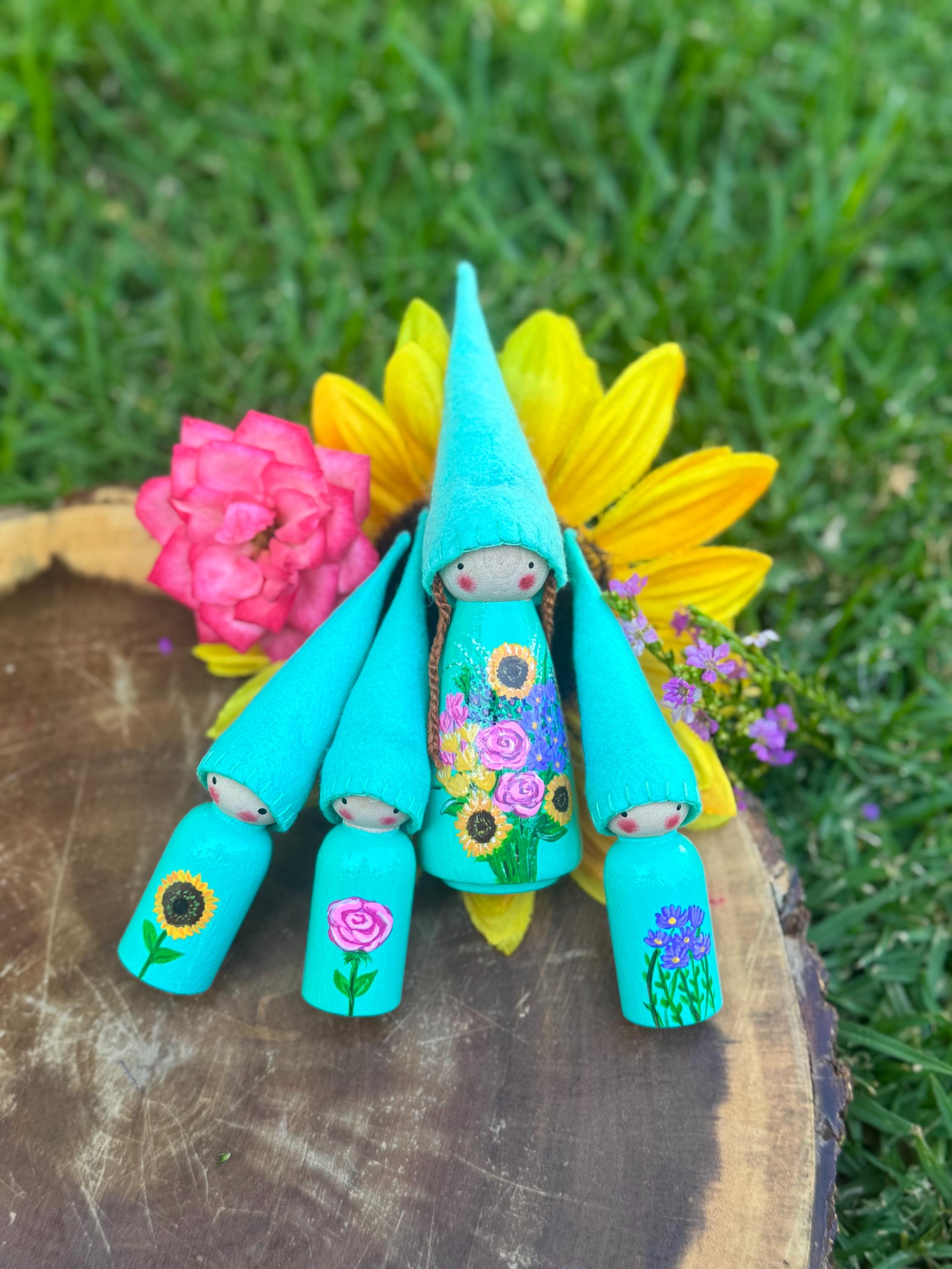 Waldorf/montessori-inspired Flower Peg Dolls – Sunflower, Rose ...