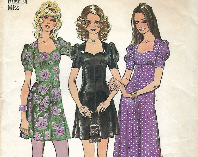 Vintage 1971 Simplicity 9779 Retro Misses Dress in Two Lengths Sewing ...