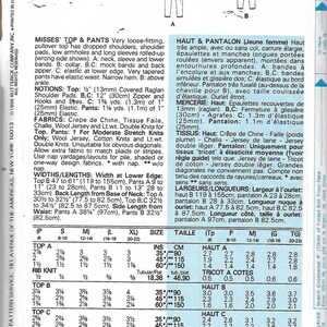 1986 Butterick 4238 Misses Top & Pants Sewing Pattern Sizes L XL 16-22 ...