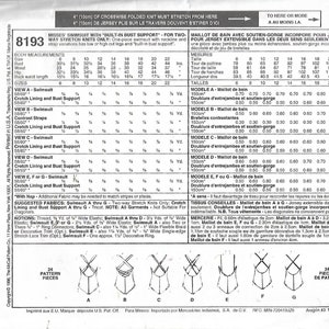 1996 Mccall's 8193 Misses Swimsuit, Built in Bust Support for Two Way ...