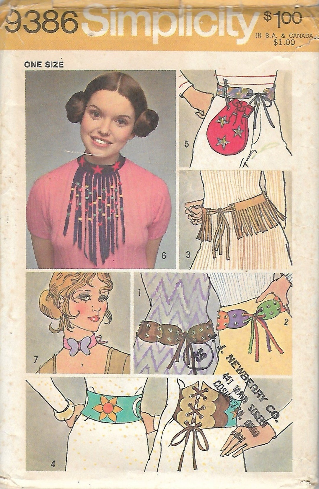 1971 Simplicity 9386 Retro Chokers, Belts & Bag Sewing Pattern ...