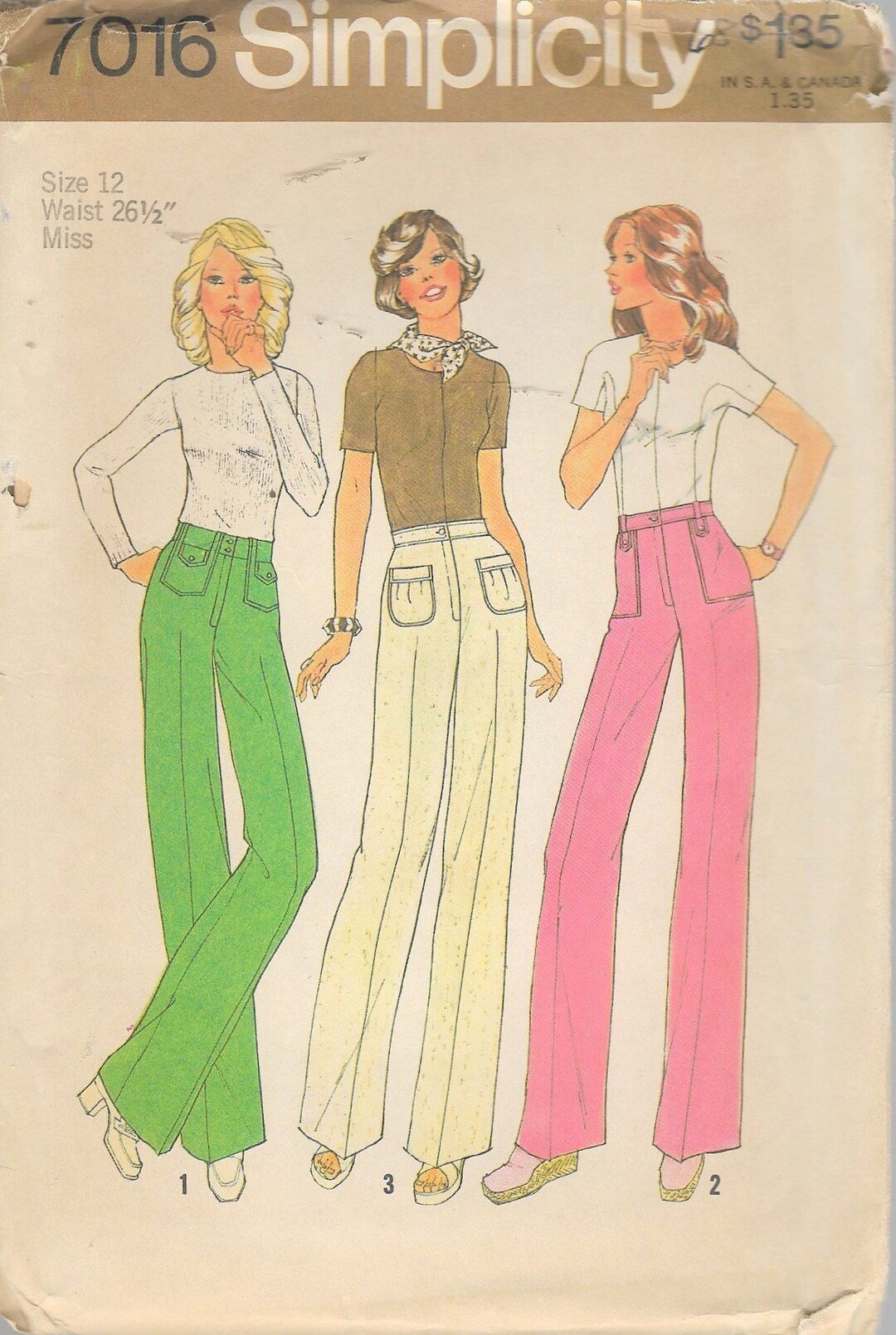 Vintage 1975 Simplicity 7016 Misses Retro Pants Sewing Pattern Size 12 ...