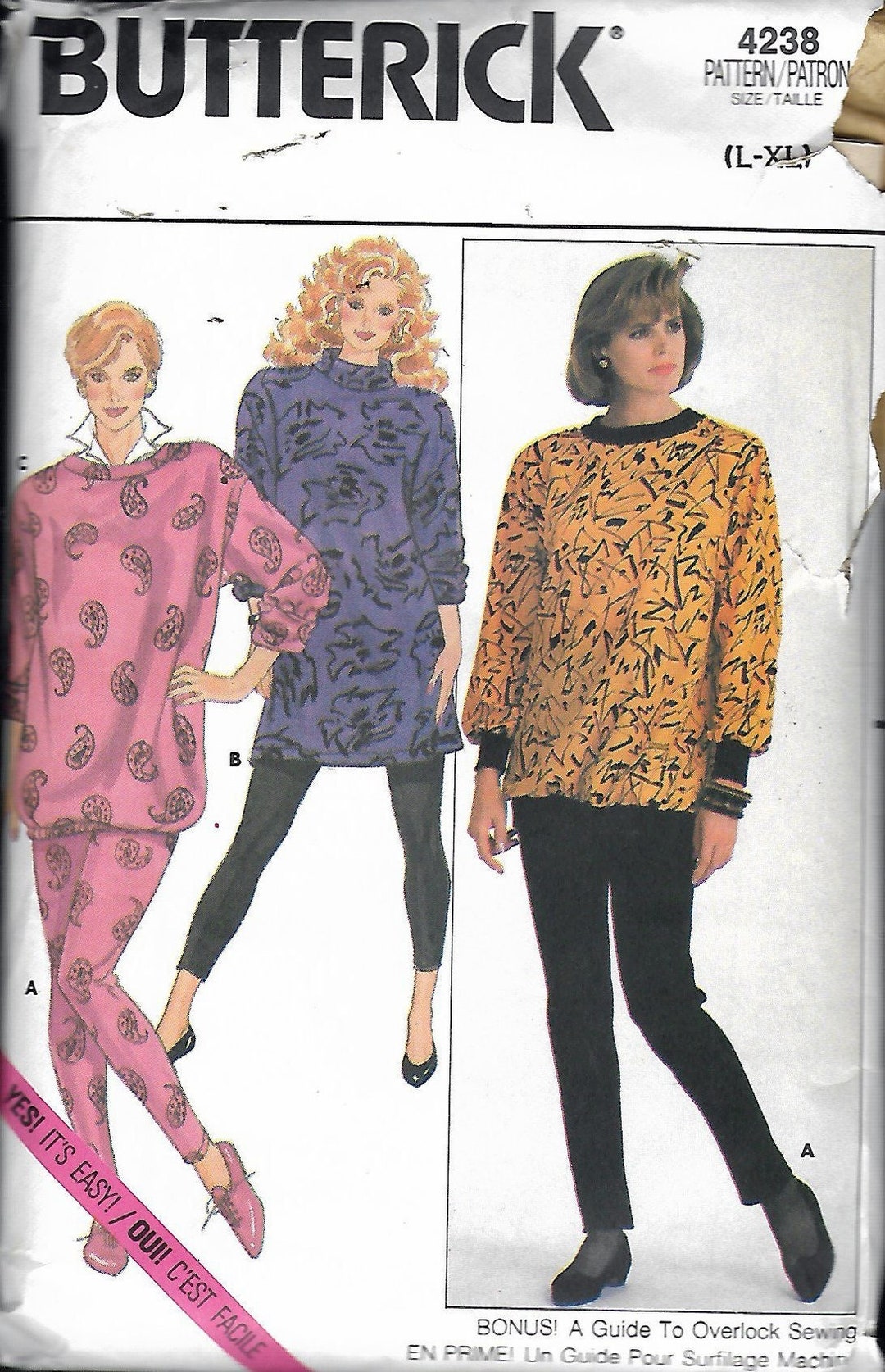 1986 Butterick 4238 Misses Top & Pants Sewing Pattern Sizes L XL 16-22 ...