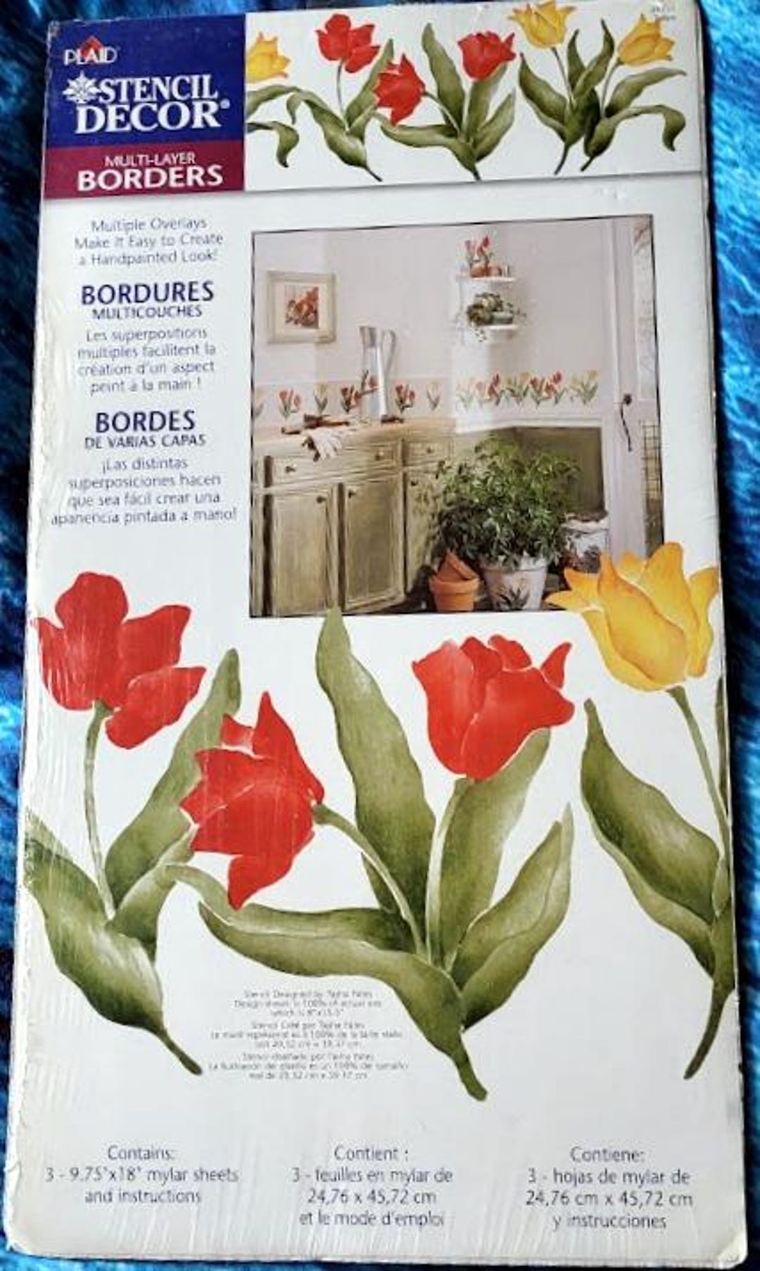 1998 Plaid Stencil Decor Multi-layer Border Tulips # 26735 by Tasha ...