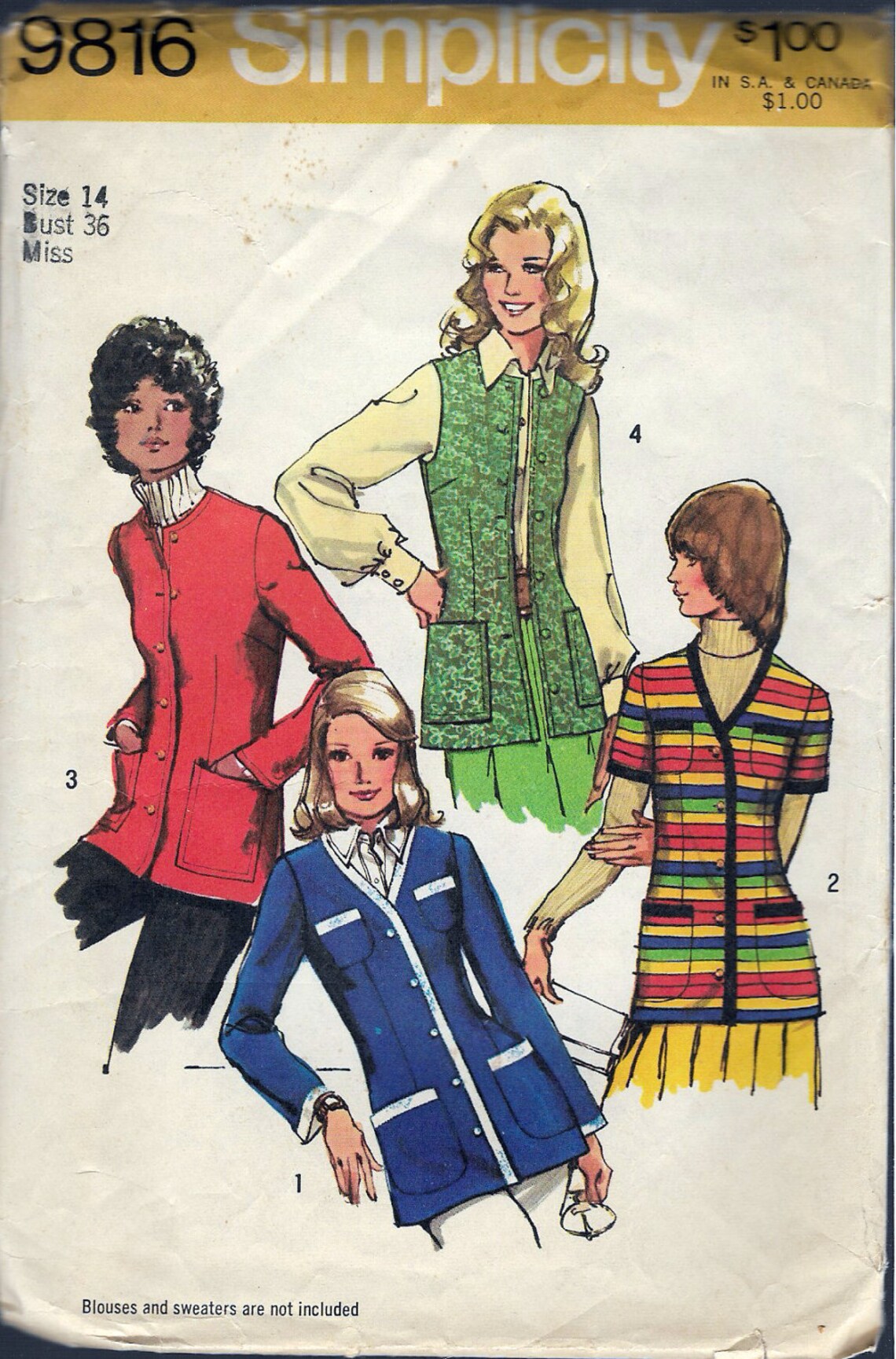 Vintage 1971 Simplicity 9816 Retro Set of Unlined Cardigans - Etsy