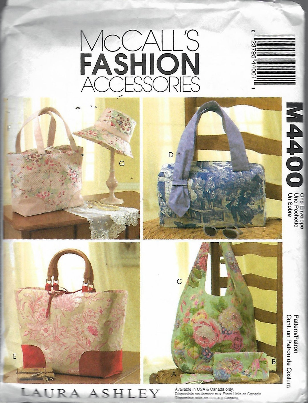 2004 Mccall's 4400 Laura Ashley Bags, Hat & Accessories Sewing Pattern ...