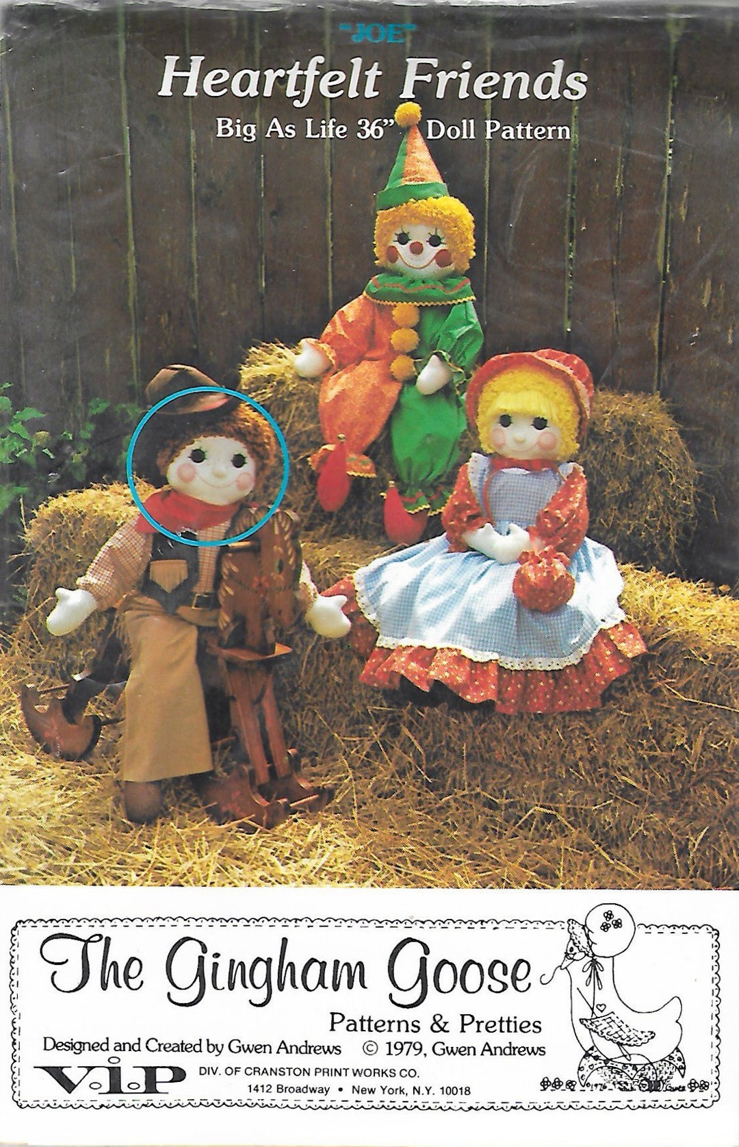 1979 the Gingham Goose Patterns "joe" the Cowboy 36" Doll Heartfelt ...