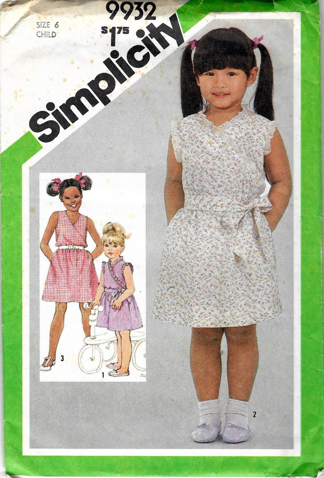 1981 Simplicity 9932 Girls Pullover Dress Sewing Pattern Size 6 Breast ...