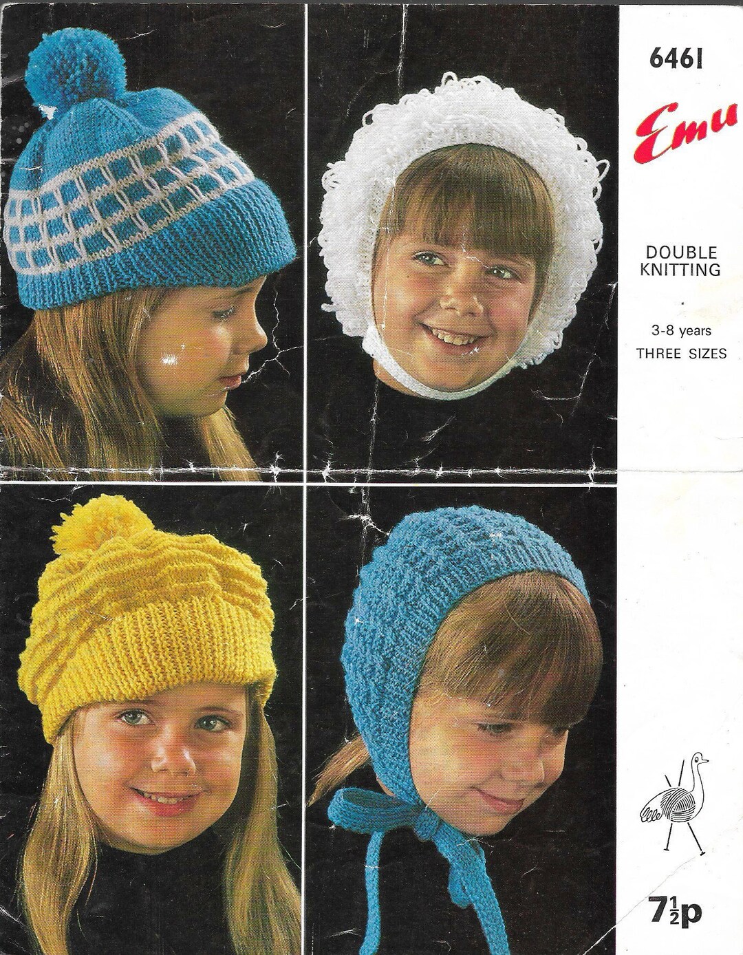 Vintage 1960's EMU 6461 Double Knitting Hats and Caps Knitting Patterns ...