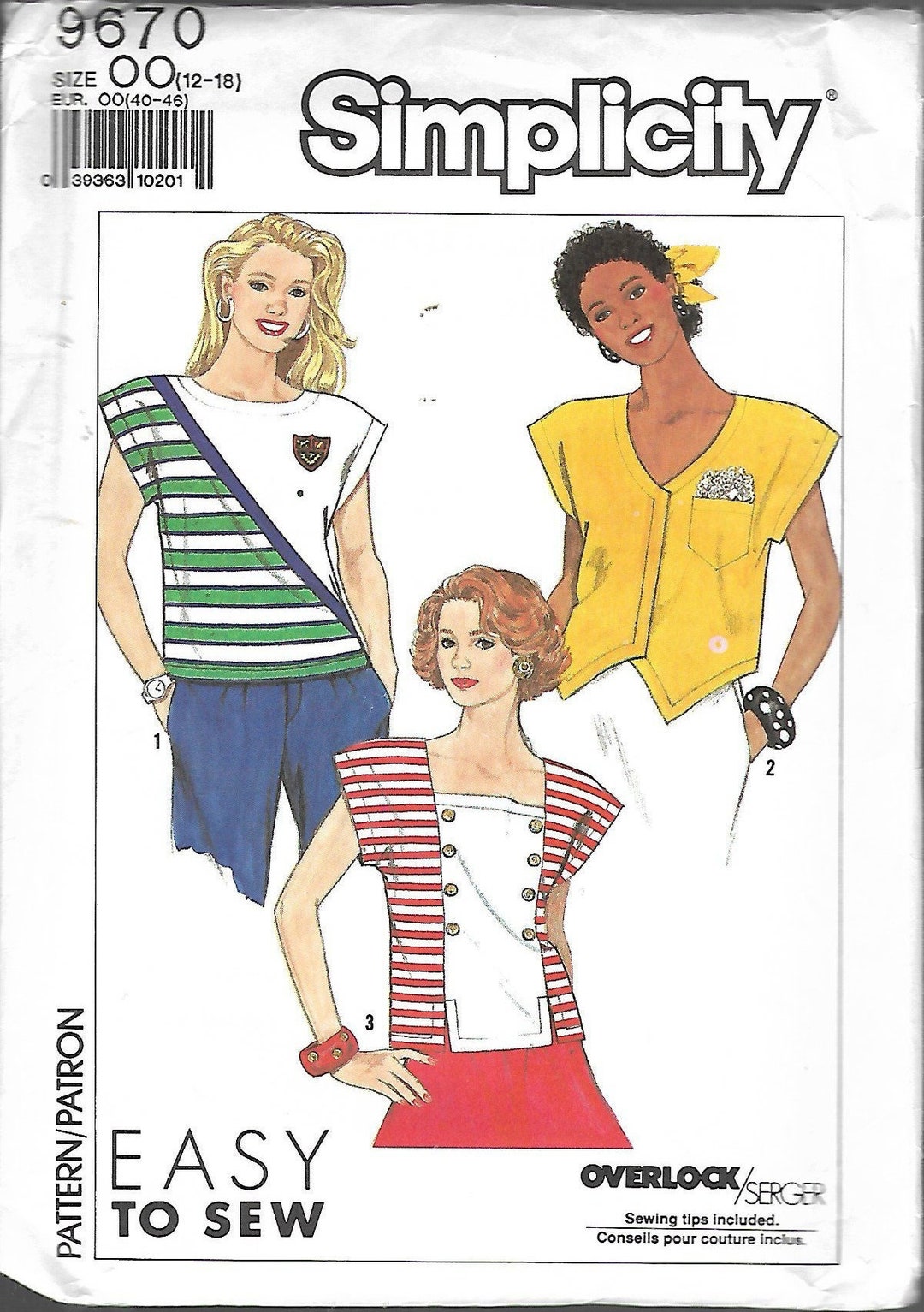 1990 Simplicity 9670 Misses Tops Sewing Pattern Sizes 12 16 - Etsy