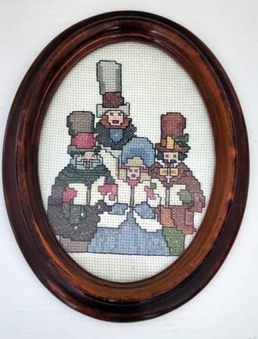 Vintage Oval Framed Cross Stitch Christmas Victorian Caroler's 8 1/4 X ...