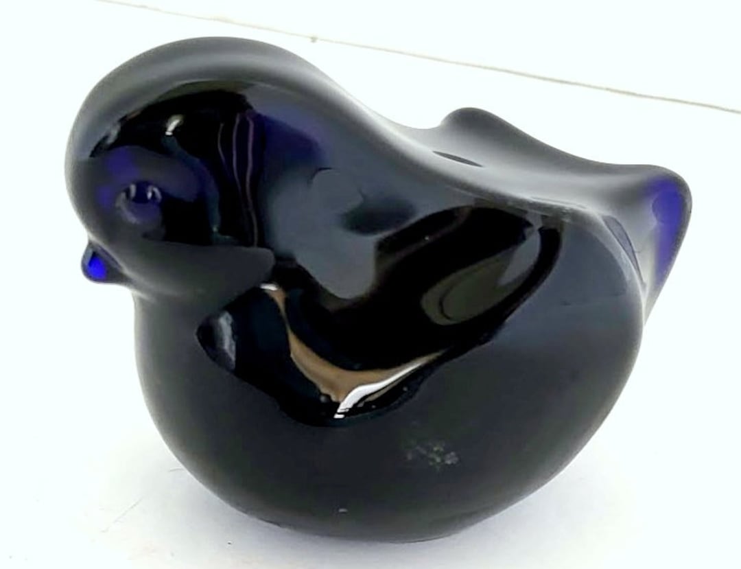 Vintage Minimal Cobalt Blue Glass Duck Bird Paperweight Figurine Japan ...