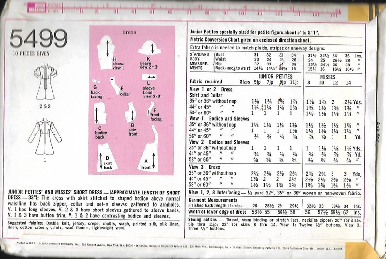 Vintage 1973 Simplicity 5499 Junior Petite Retro Short Dress - Etsy