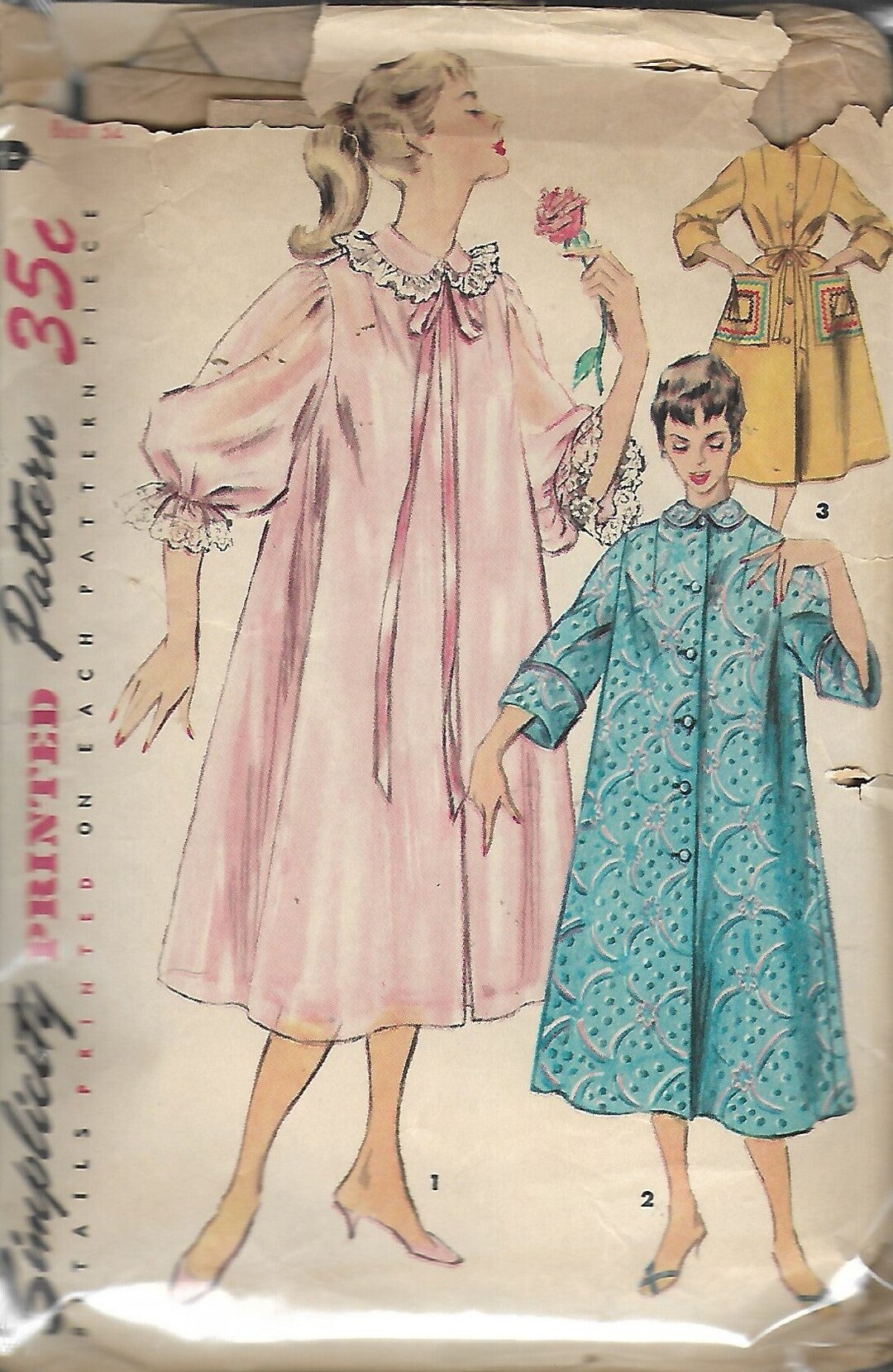 1954 Simplicity 4972 Duster, Negligee & Housecoat Sewing Pattern Size 16 Bust 34" - Etsy