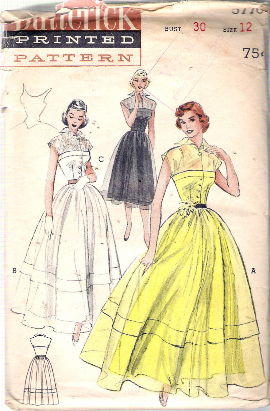 1951 Butterick 5776 Evening Dress or Day-length Version Sewing - Etsy