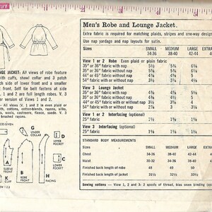 Vintage 1957 Simplicity 2312 Men's Robe & Lounge Jacket Sewing Pattern ...
