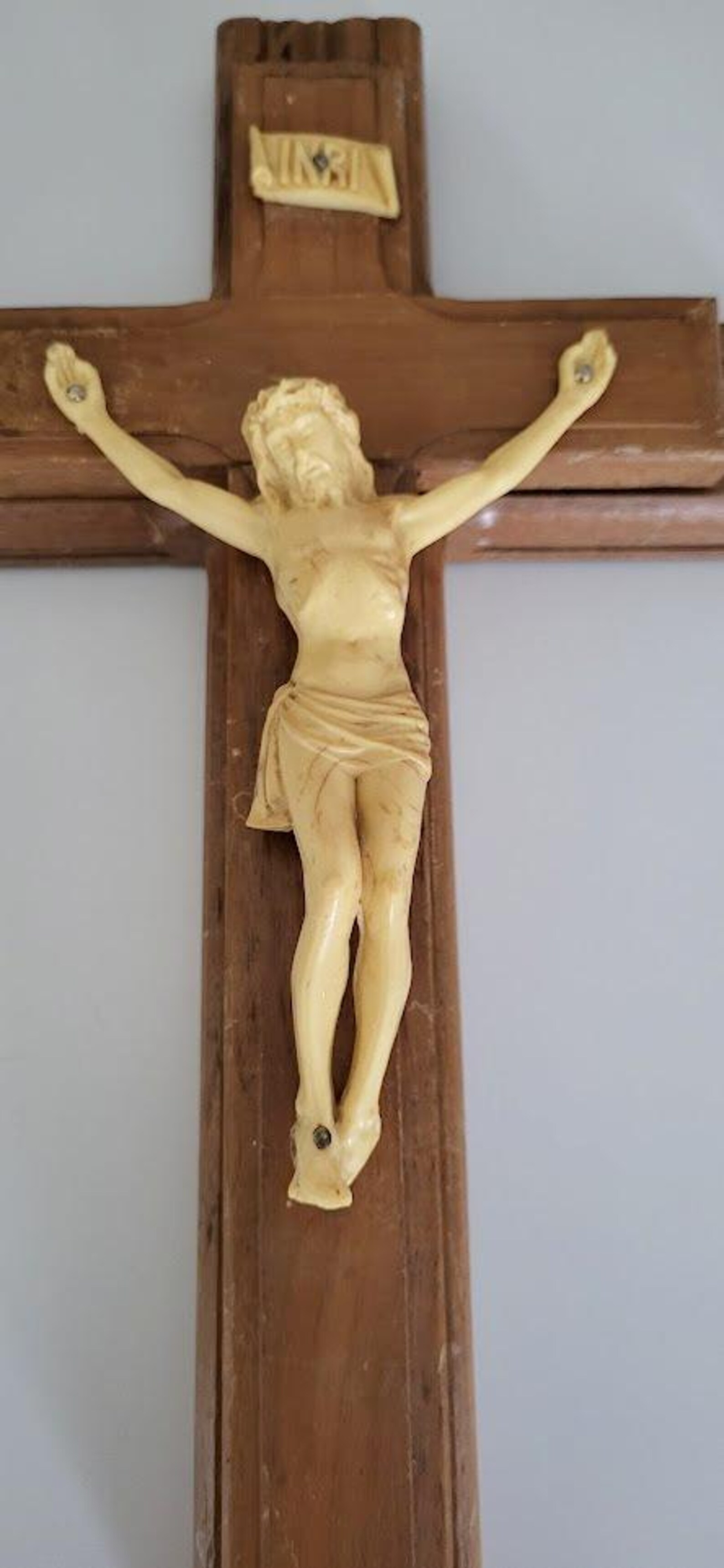 Vintage Wooden Cross Crucifix Plastic Christ Last Rights Sick Call ...