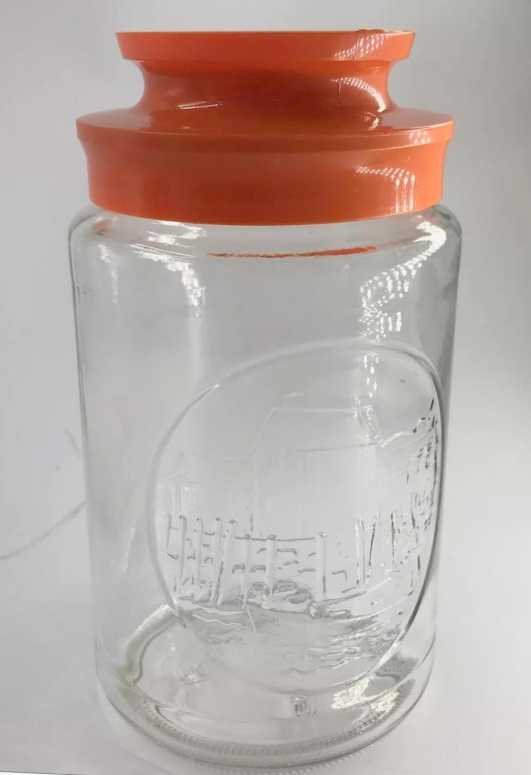 Vintage Anchor Hocking Glass Jar Wharf Embossed With Orange Lid - Etsy