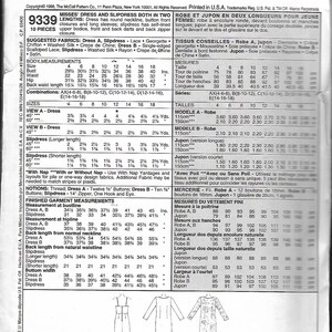 1998 Mccall's 9339 NY the Collection Misses Dress & Slipdress Both in ...