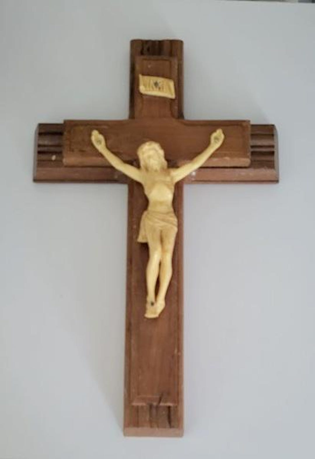 Vintage Wooden Cross Crucifix Plastic Christ Last Rights Sick Call ...
