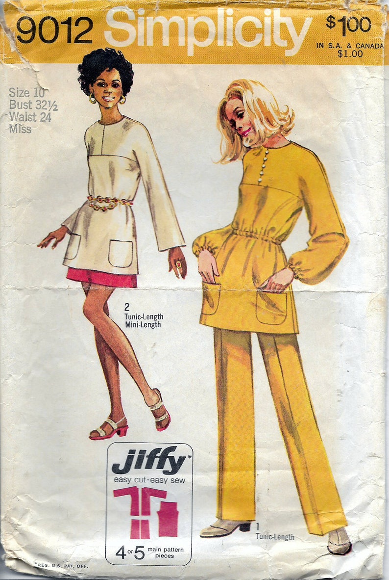 Vintage 1970 Simplicity 9012 Retro Tunic Pants & Mini-skirt - Etsy