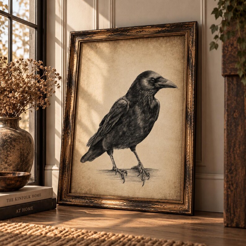 Vintage Raven Print, Gothic Bird Illustration, Dark Academia Wall Art ...