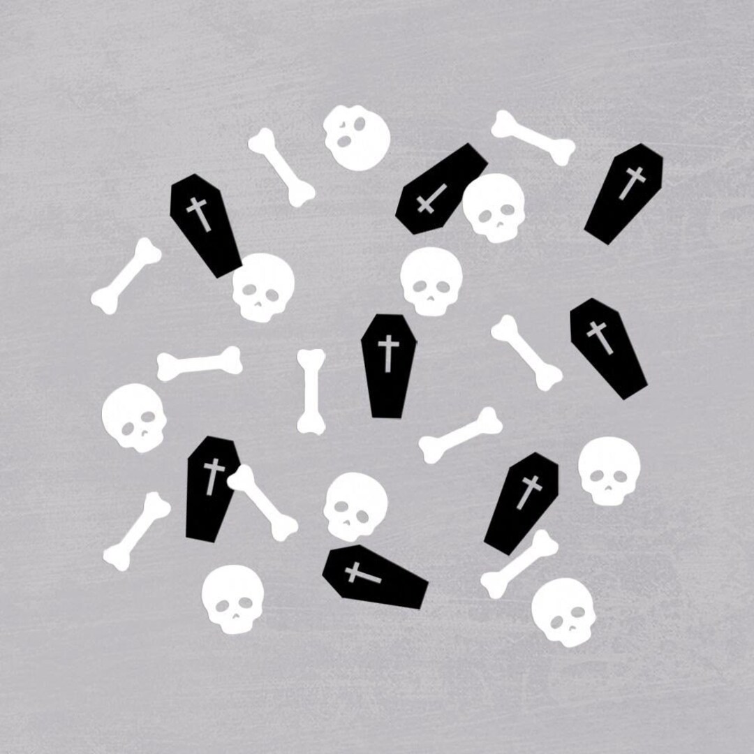 Halloween Confetti Party Decorations W/ Skull Bones and Casket / Coffin ...