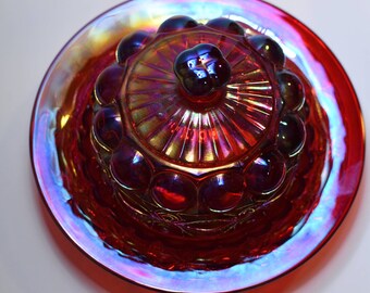 Red Glass Butter Dish - Etsy