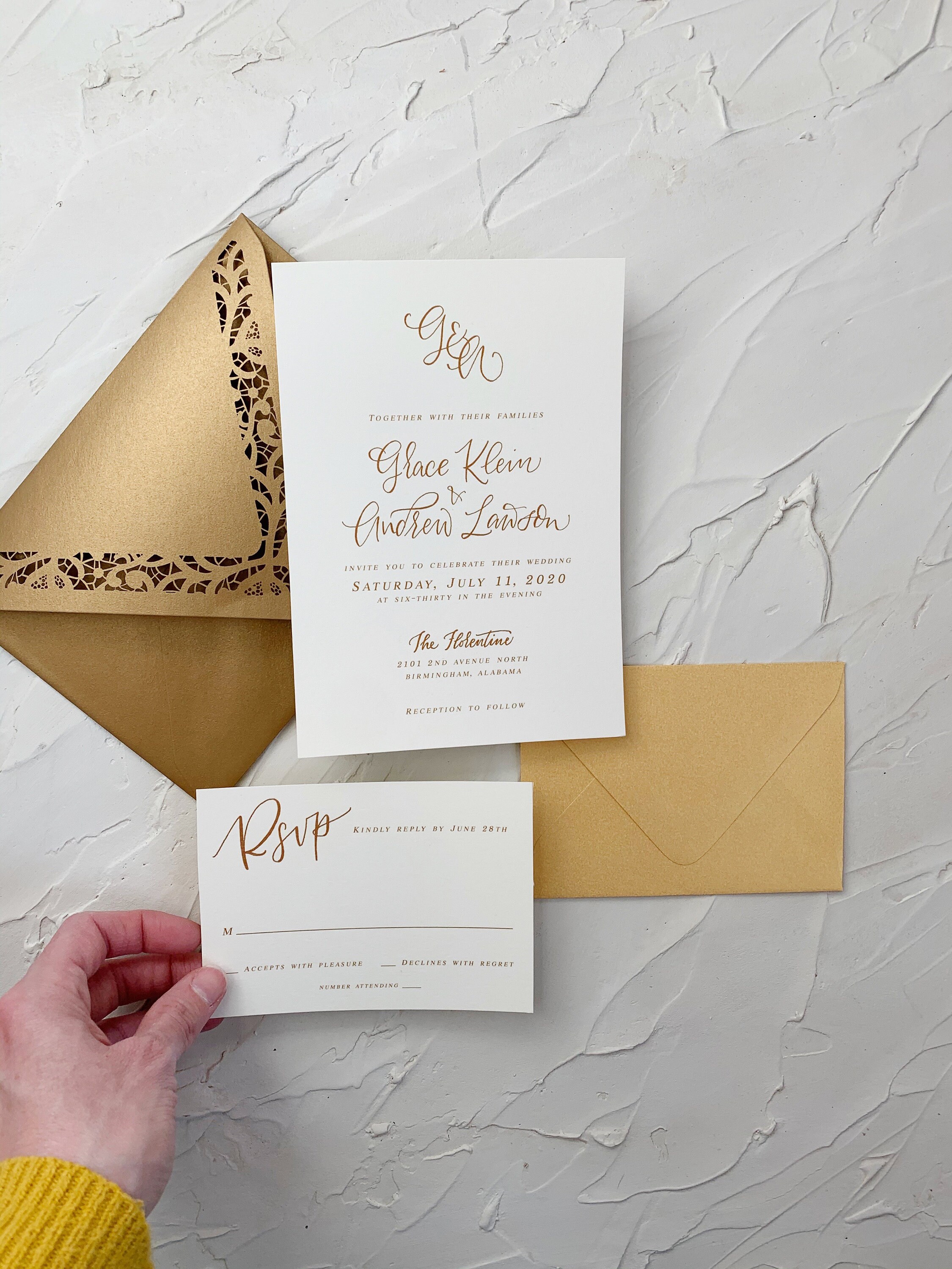 Gold Wedding Invitation . Gold Wedding Invite . Gold Initial Invitation ...