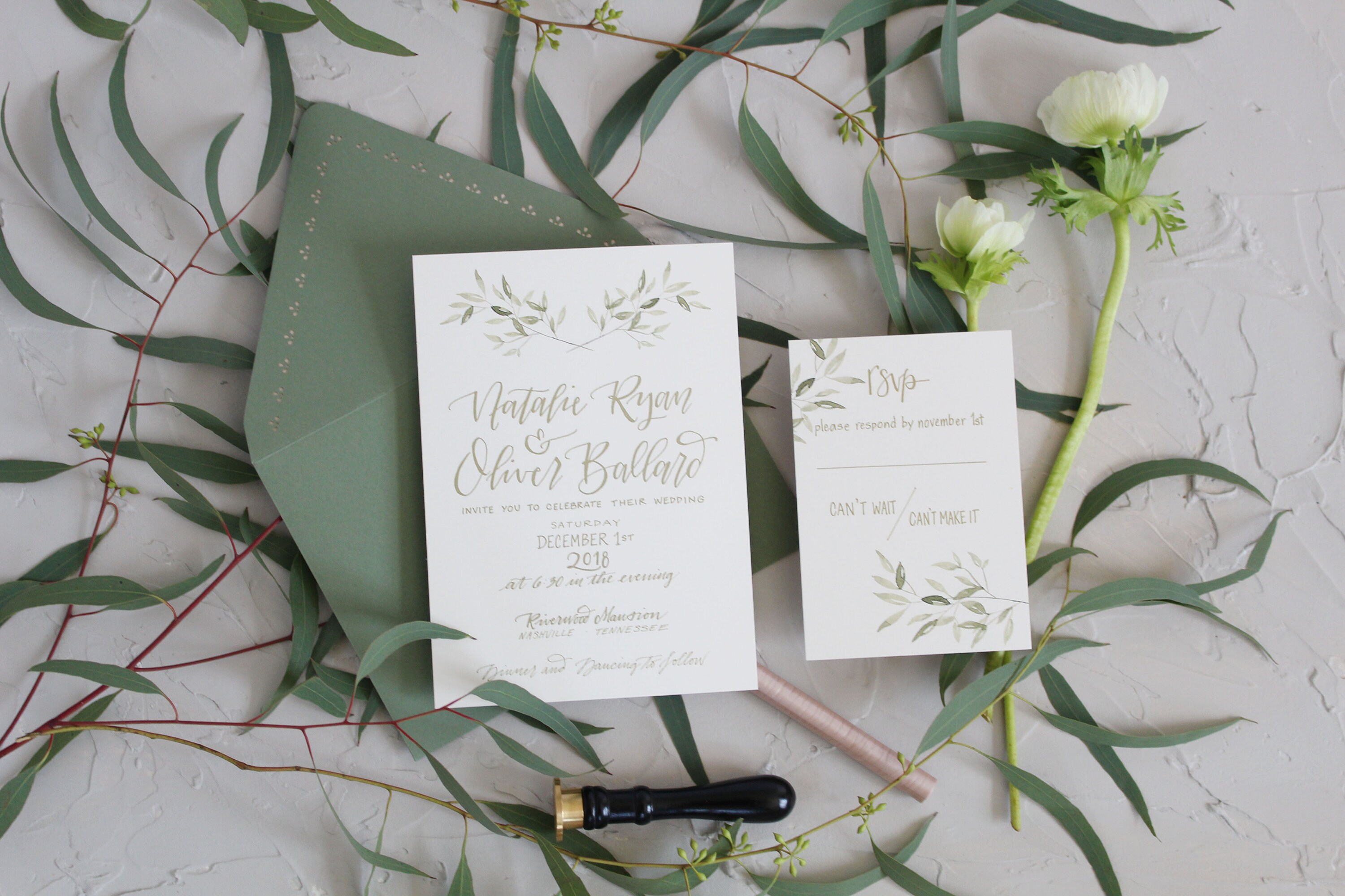 Green Leaf Invite Green Leaves Green Wedding Green Leaf | Etsy