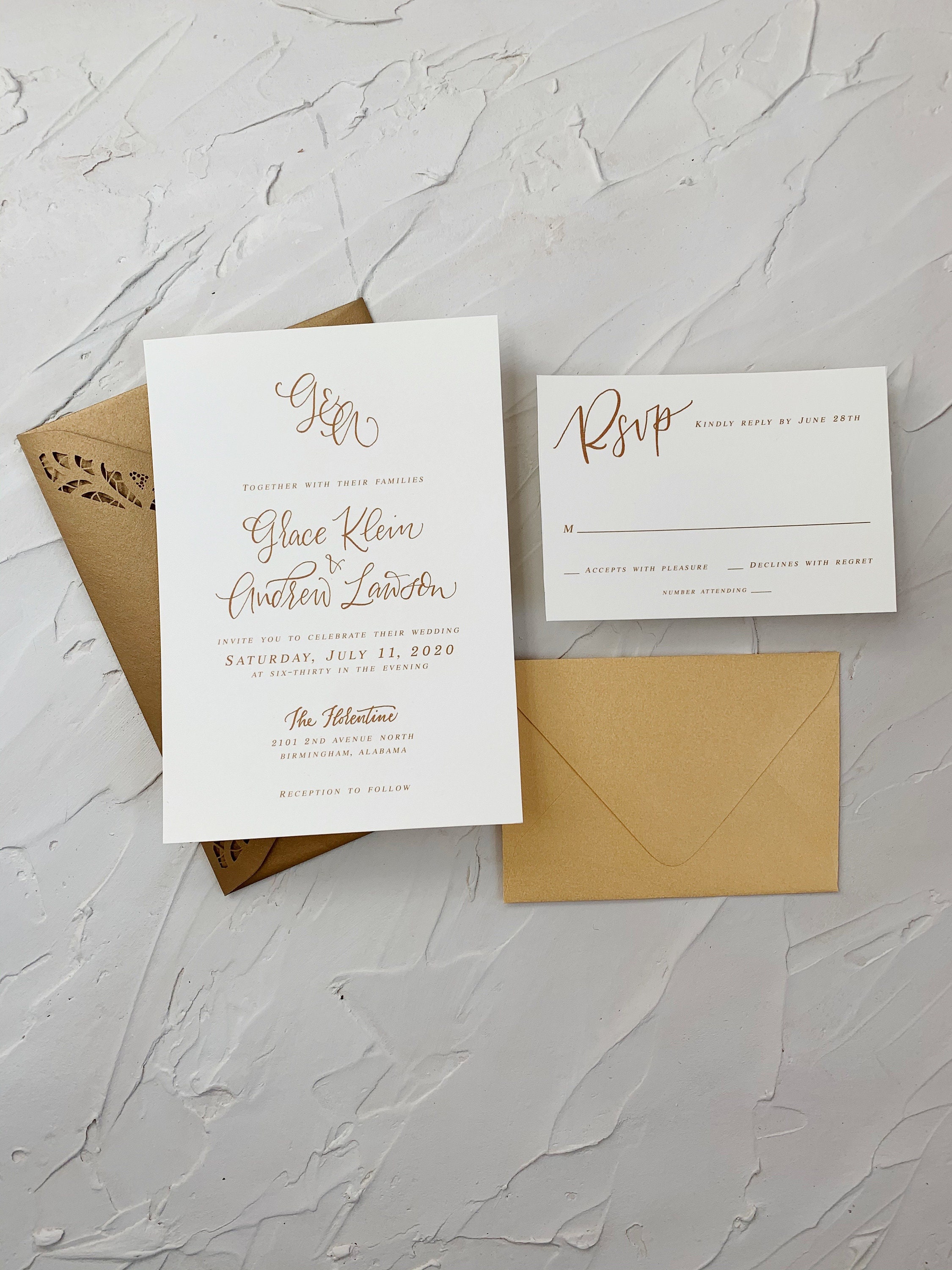 Gold Wedding Invitation . Gold Wedding Invite . Gold Initial Invitation ...