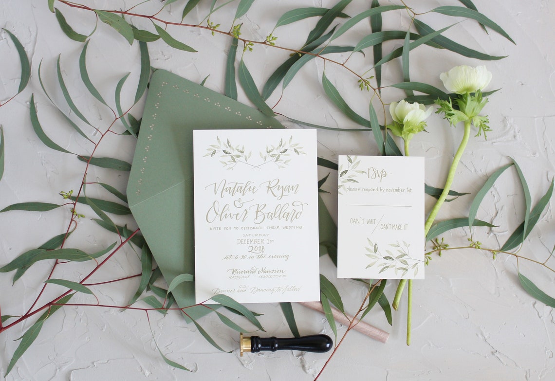 Green Leaf Invite Green Leaves Green Wedding Green Leaf - Etsy