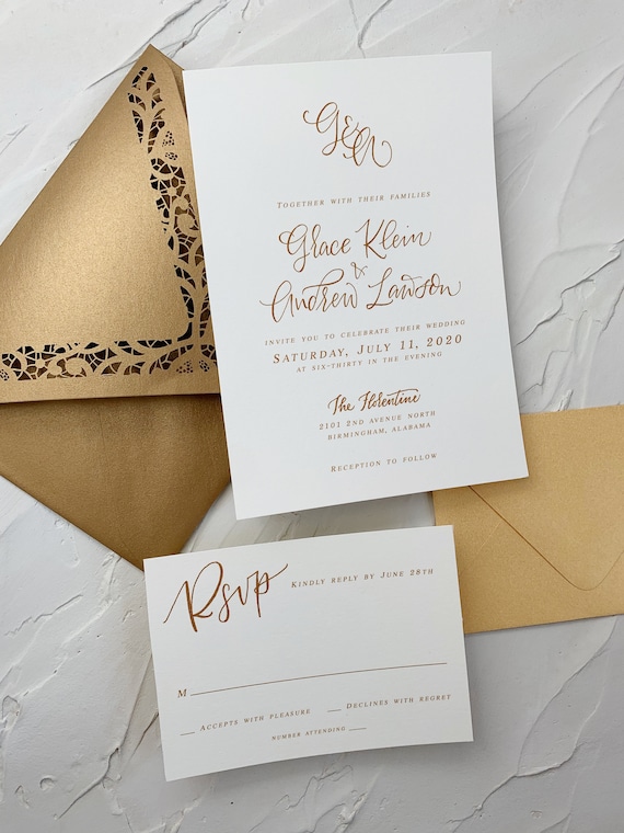 Gold Wedding Invitation . Gold Wedding Invite . Gold Initial - Etsy