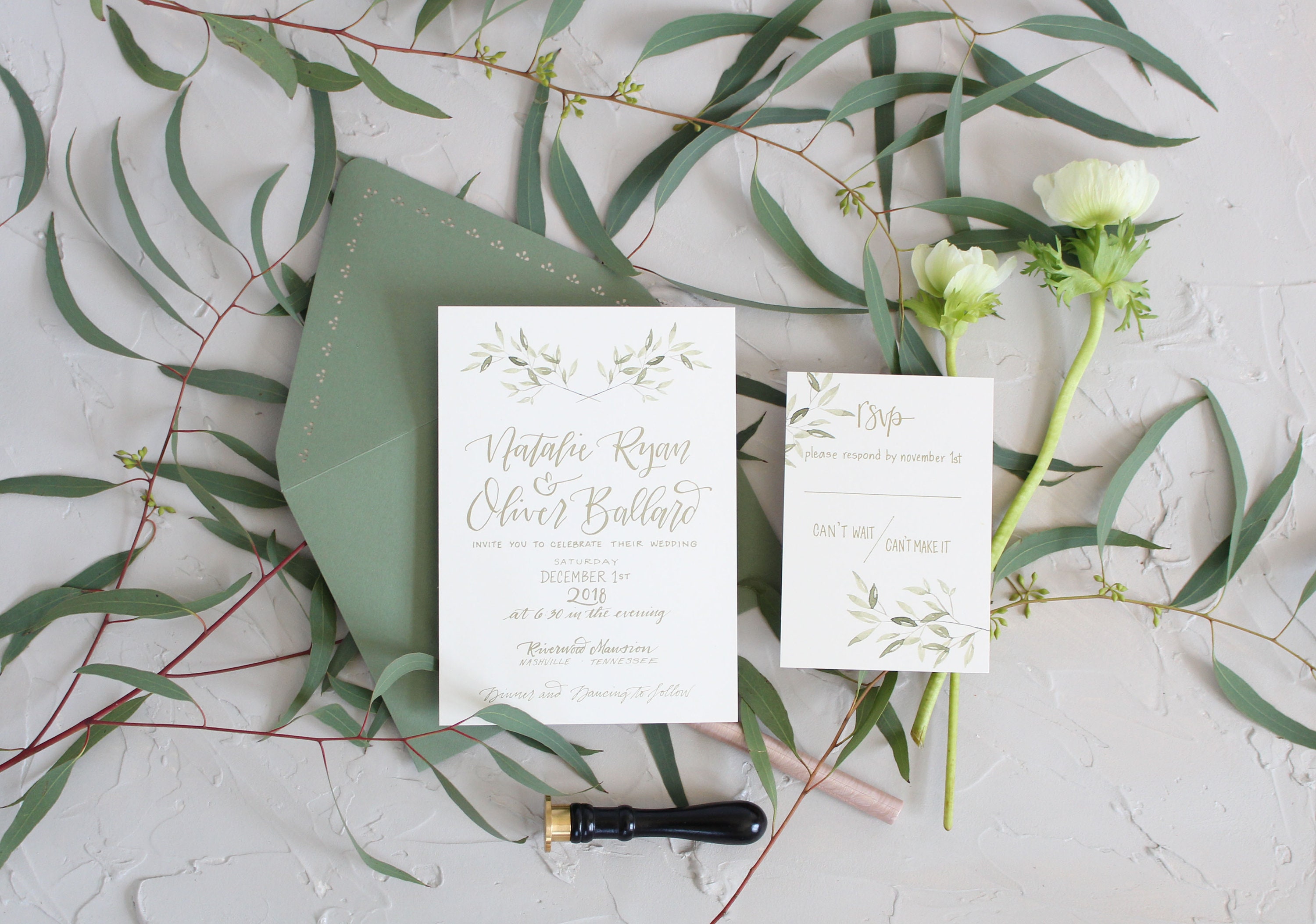Green Leaf Invite Green Leaves Green Wedding Green Leaf | Etsy