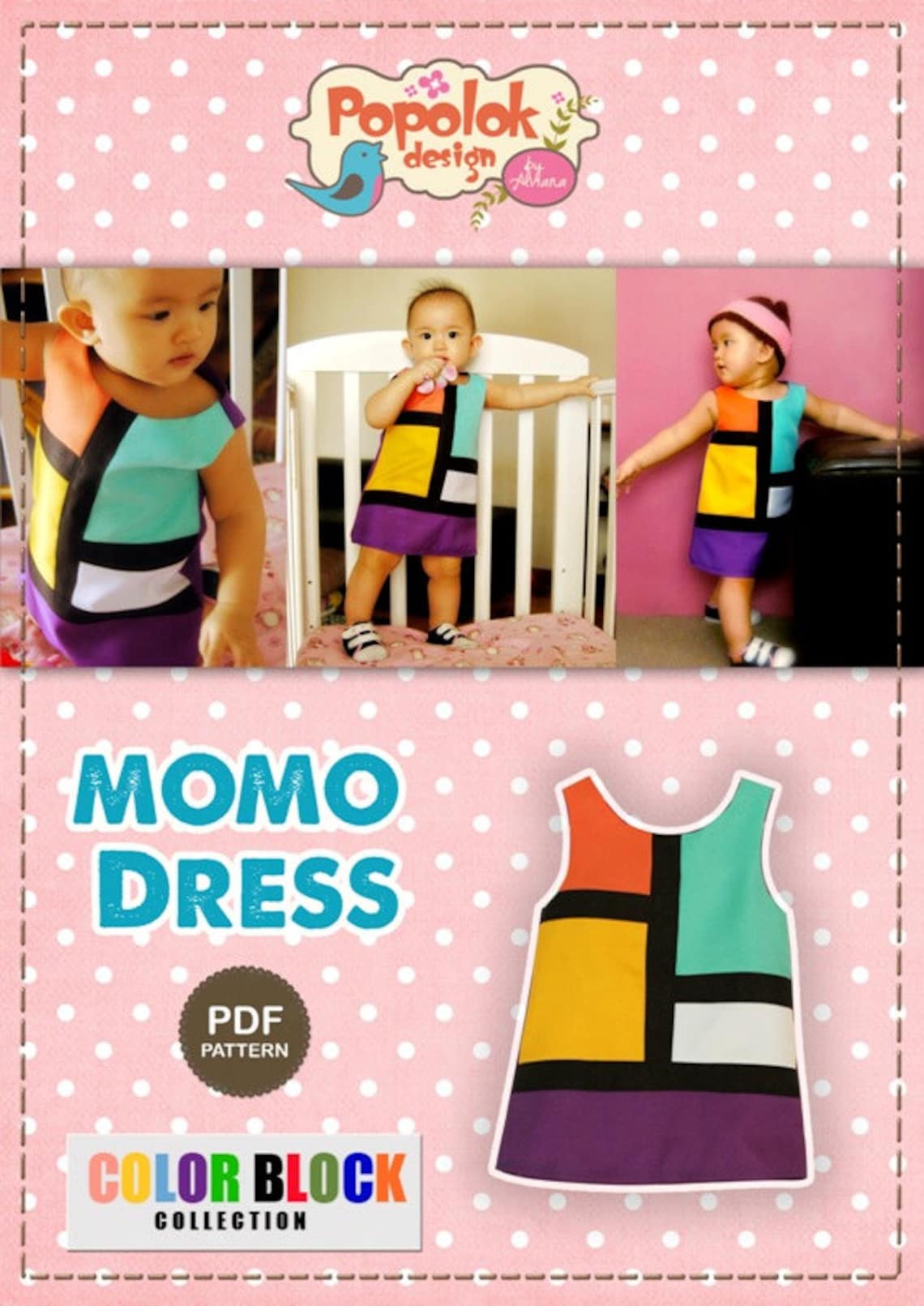 MOMO Dress PDF Pattern & Tutorial Color Block Girl Dress 8 - Etsy