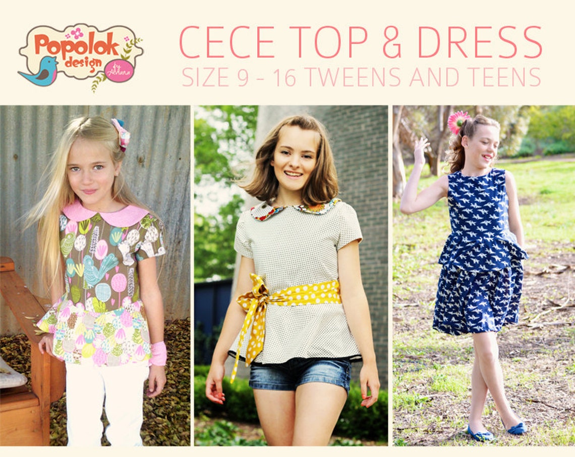CECE Top & Dress PDF Pattern by Popolok Design - Tween Teen Girl Age 9 ...