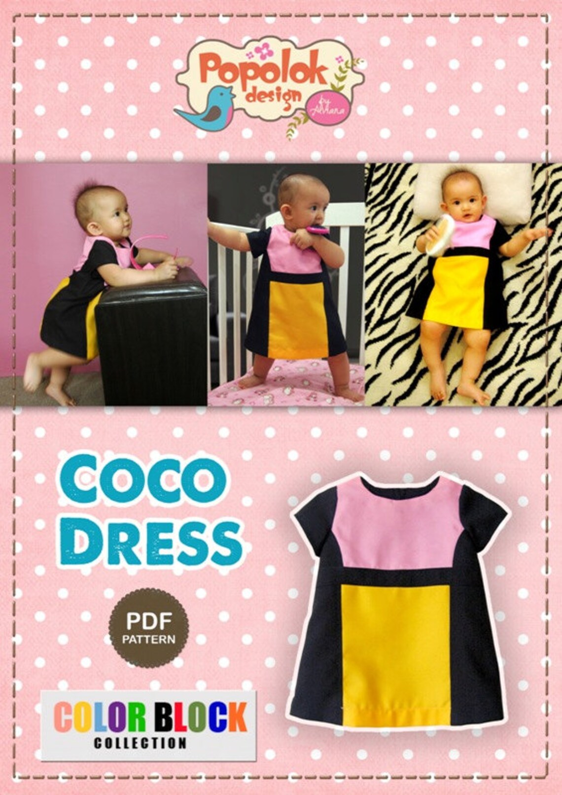 COCO Dress PDF Pattern & Tutorial - Color Block Baby Dress - 4 Sizes ...