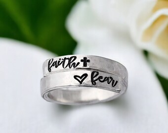 Personalized Wrap Ring Custom Ring Faith Over Fear Adjustable Wrap Ring ...