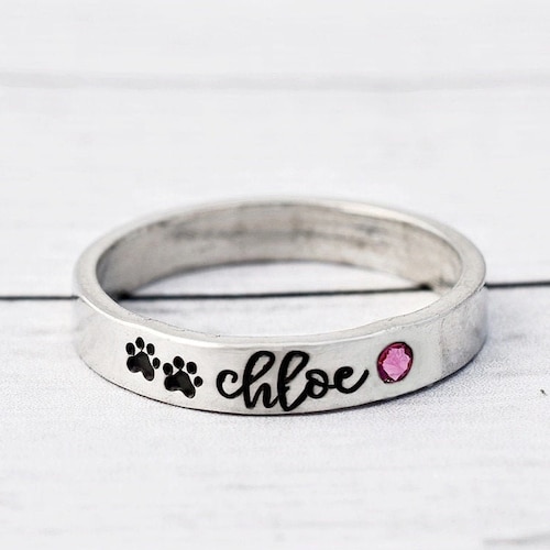 Paw Print Stacking Ring Dog Mom Ring Personalized Pet Ring - Etsy