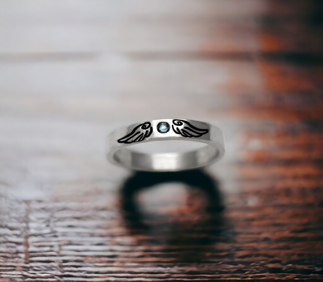 Miscarry Ring, Angel Wings Memorial, Birthstone Ring, Miscarriage ...
