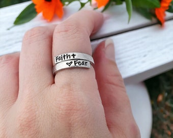 Personalized Wrap Ring Custom Ring Faith Over Fear Adjustable Wrap Ring ...