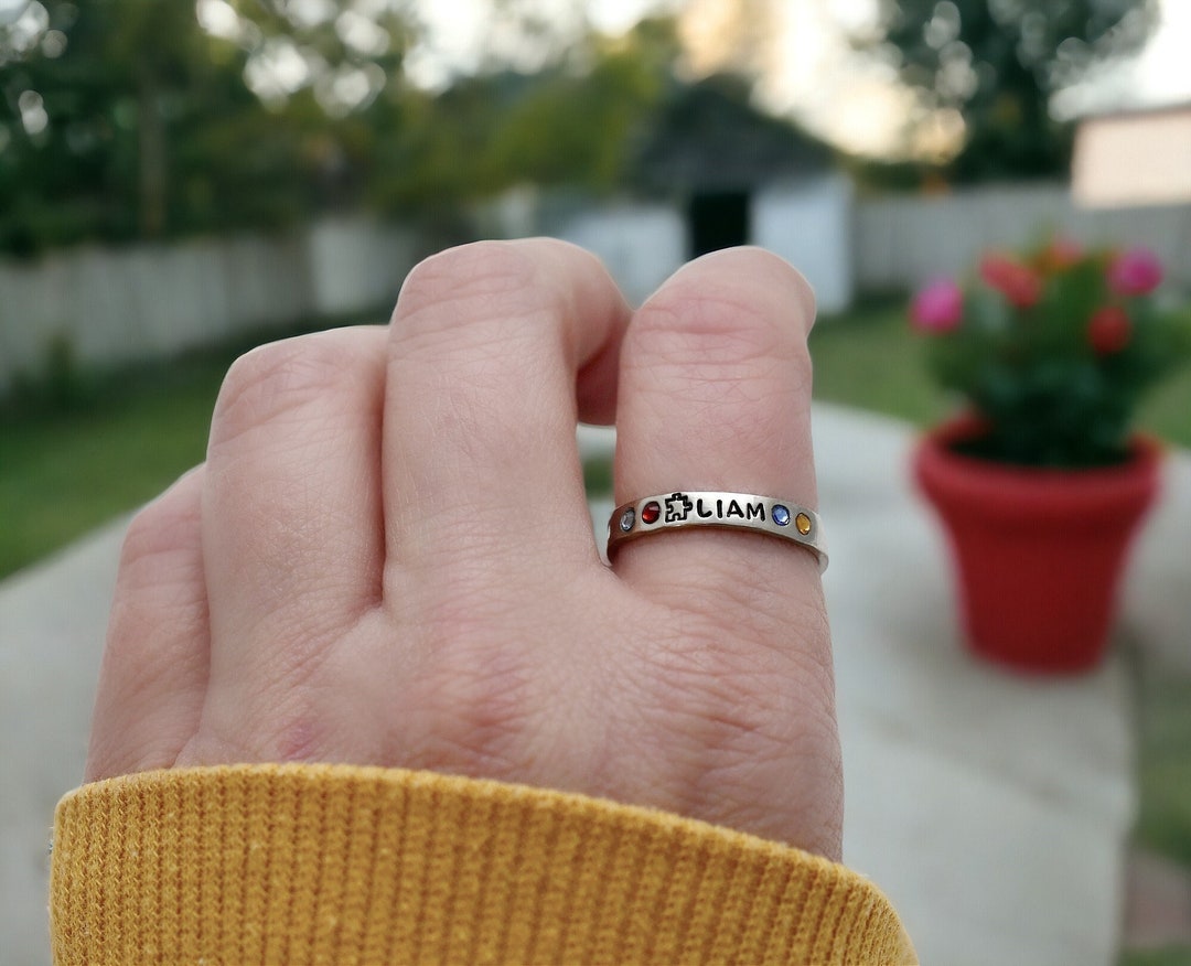 Stacking Ring Autism Awareness Jewelry Puzzle Piece Skinny Ring ...