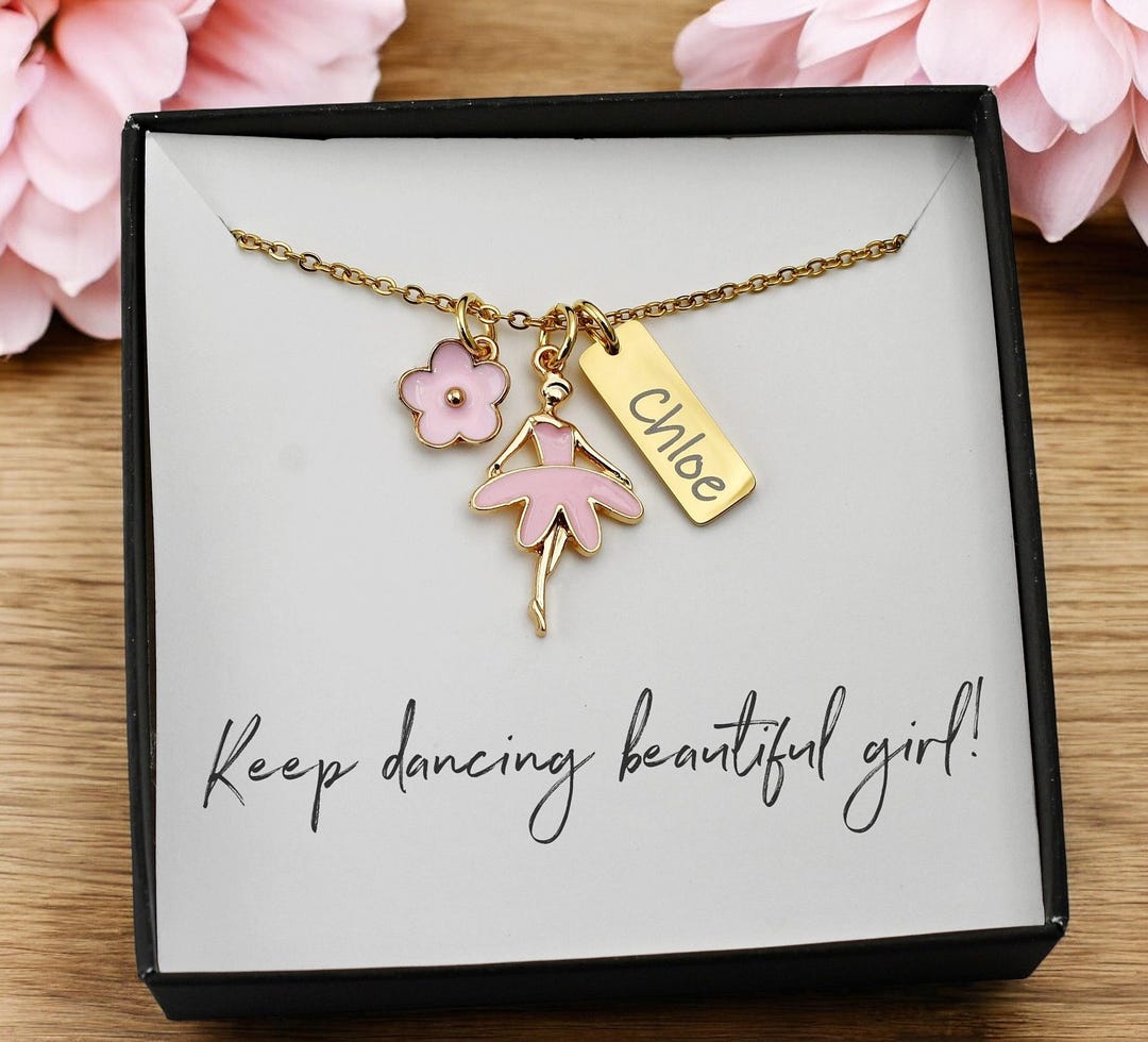 Personalized Ballerina Necklace, Pink Ballerina, Gold Name Necklace ...