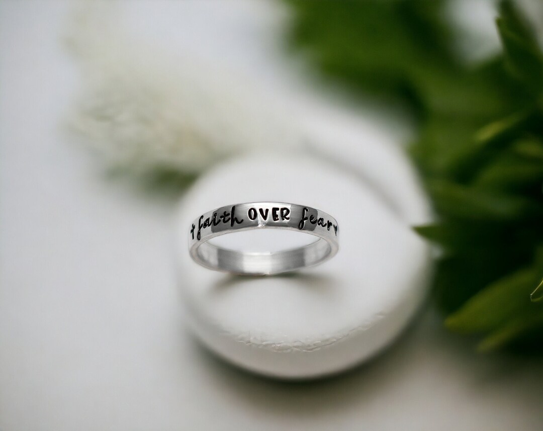 Faith Over Fear Ring, Stackable Ring Band, Christian Ring, Cross Ring ...