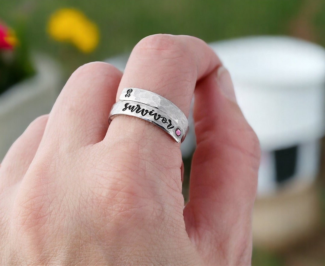 Cancer Survivor Ribbon Pink Warrior Wrap Ring Personalized Adjustable ...